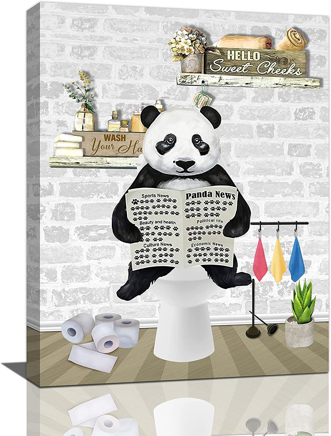 Funny Bathroom Wall Art Cute Panda on Toilet Pictures for Wall Animal ...