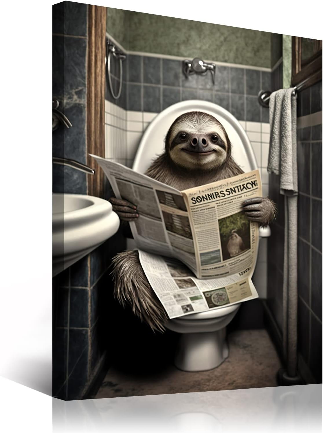 Funny Bathroom Wall Art, Cute Sloth Sitting on the Toilet Reading a ...