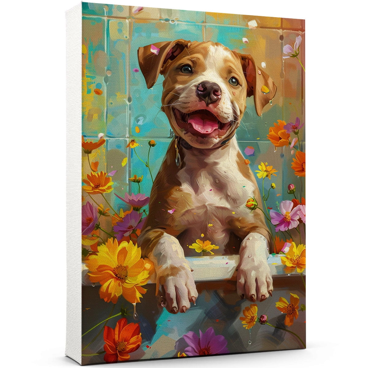 Funny Bathroom Wall Art CuteAmerican Staffordshire Terrier Dog Canvas ...