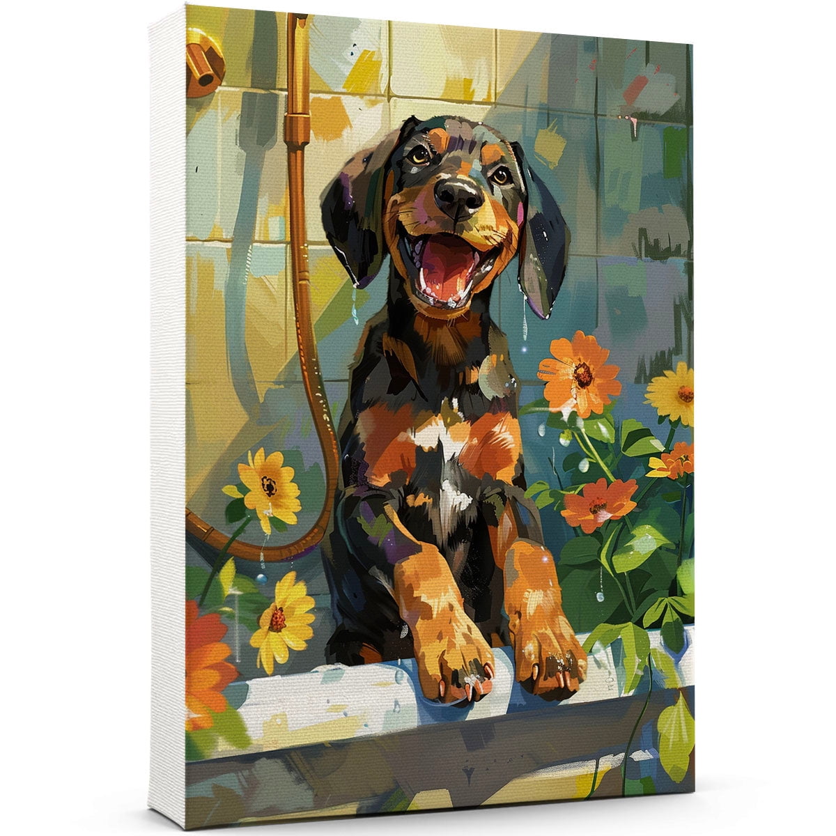 Funny Bathroom Wall Art CuteBlackand Tan Coonhound Dog Canvas Print Dog ...