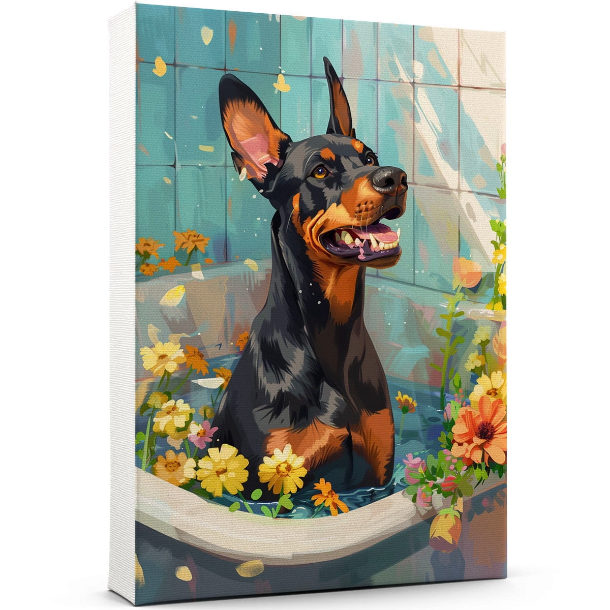 Funny Bathroom Wall Art CuteDoberman Pinscher Dog Canvas Print Dog ...