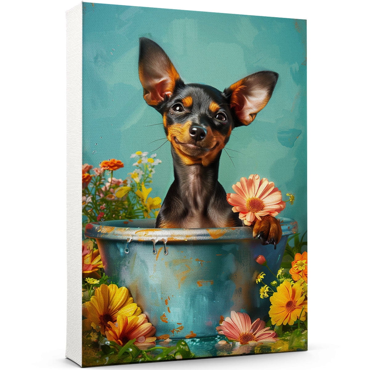 Funny Bathroom Wall Art CuteMiniature Pinscher Dog Canvas Print Dog ...