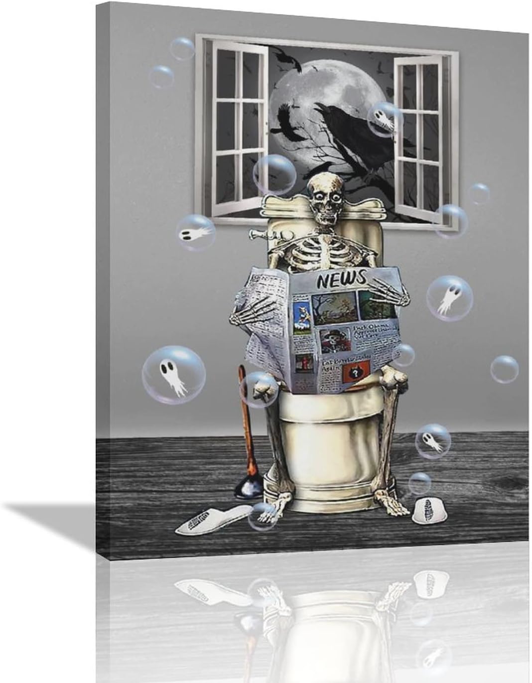 Funny Bathroom Wall Art Halloween Gothic Skeleton Skull Pictures Wall ...