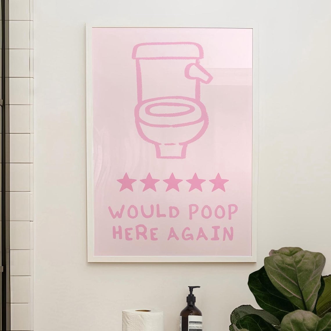 Funny Bathroom Wall Art - Pink Toilet Poster - 5 Star Would Poop Here ...