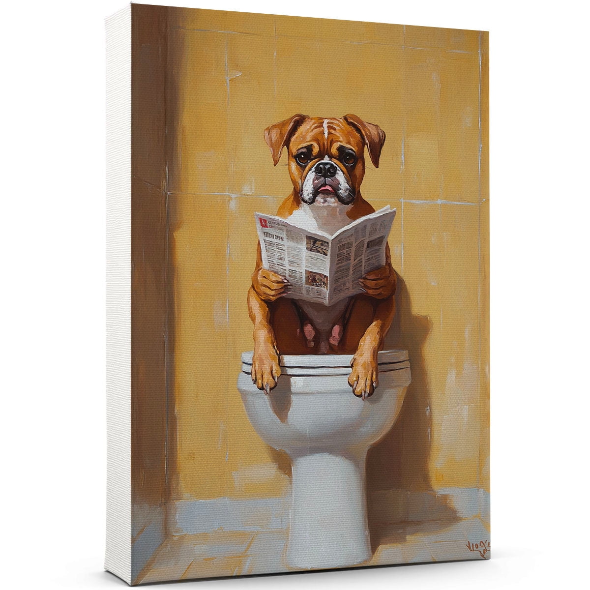 Funny Bathroom Wall Art Poster 8x12in - Boxer Dog On Toilet Artwork For ...
