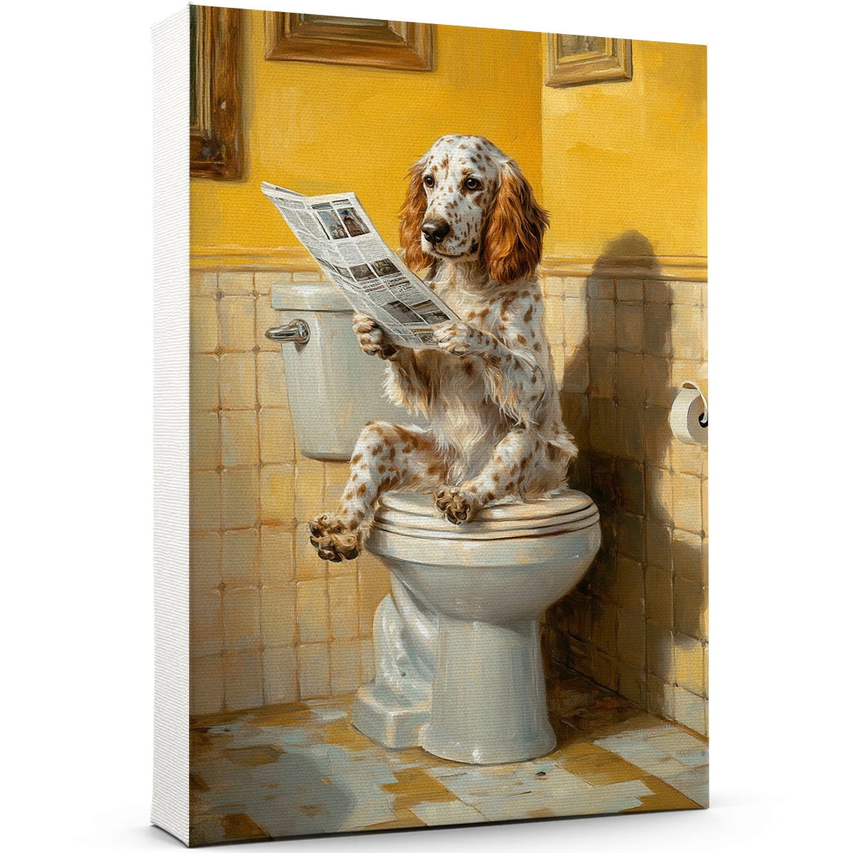 Funny Bathroom Wall Art Poster 8x12in - English Setter Dog On Toilet ...
