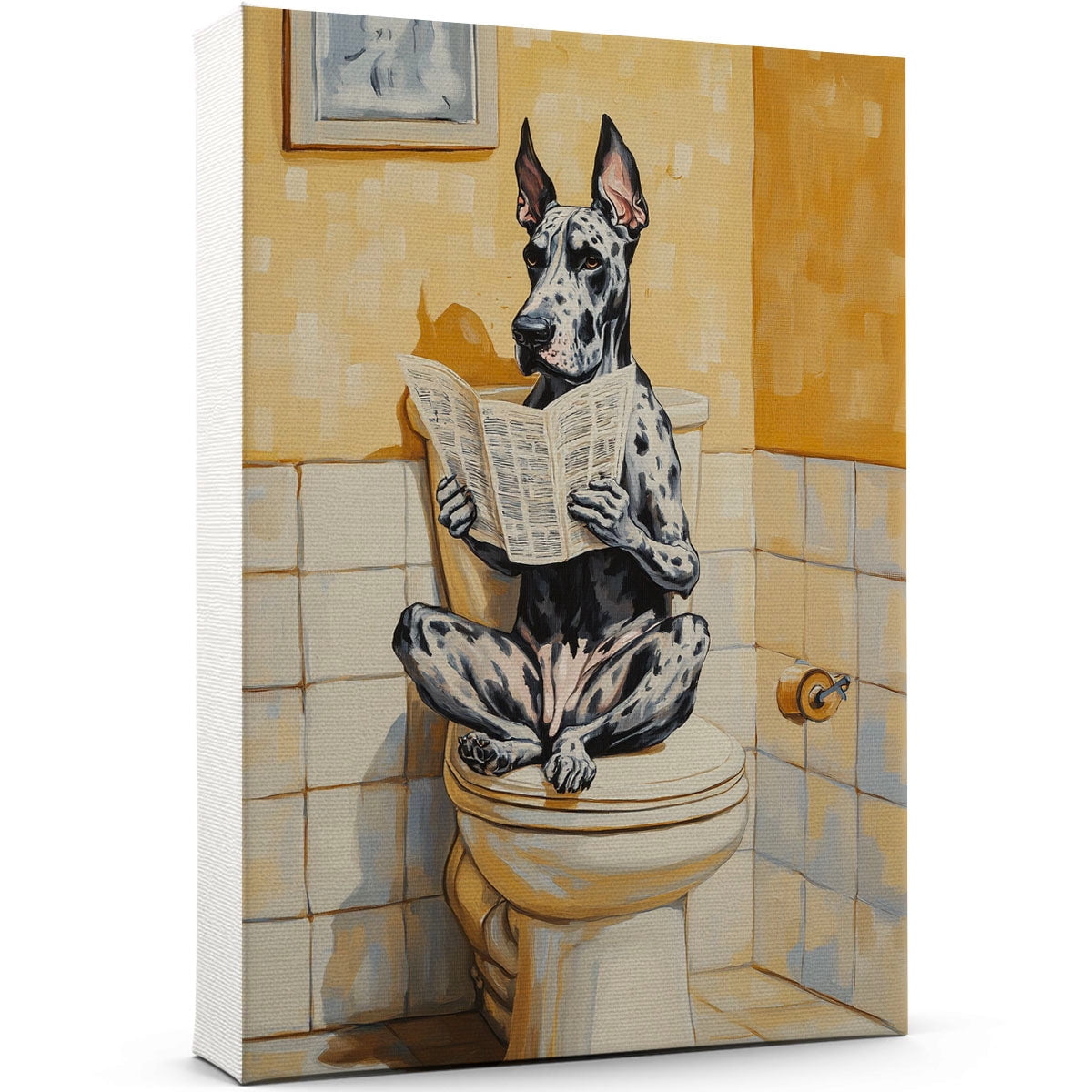 Funny Bathroom Wall Art Poster 8x12in - Great Dane Dog On Toilet Artwork For Restroom Paintings ...