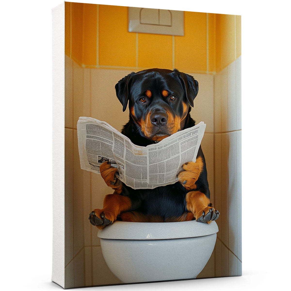 Funny Bathroom Wall Art Poster 8x12in - Rottweiler Dog On Toilet ...