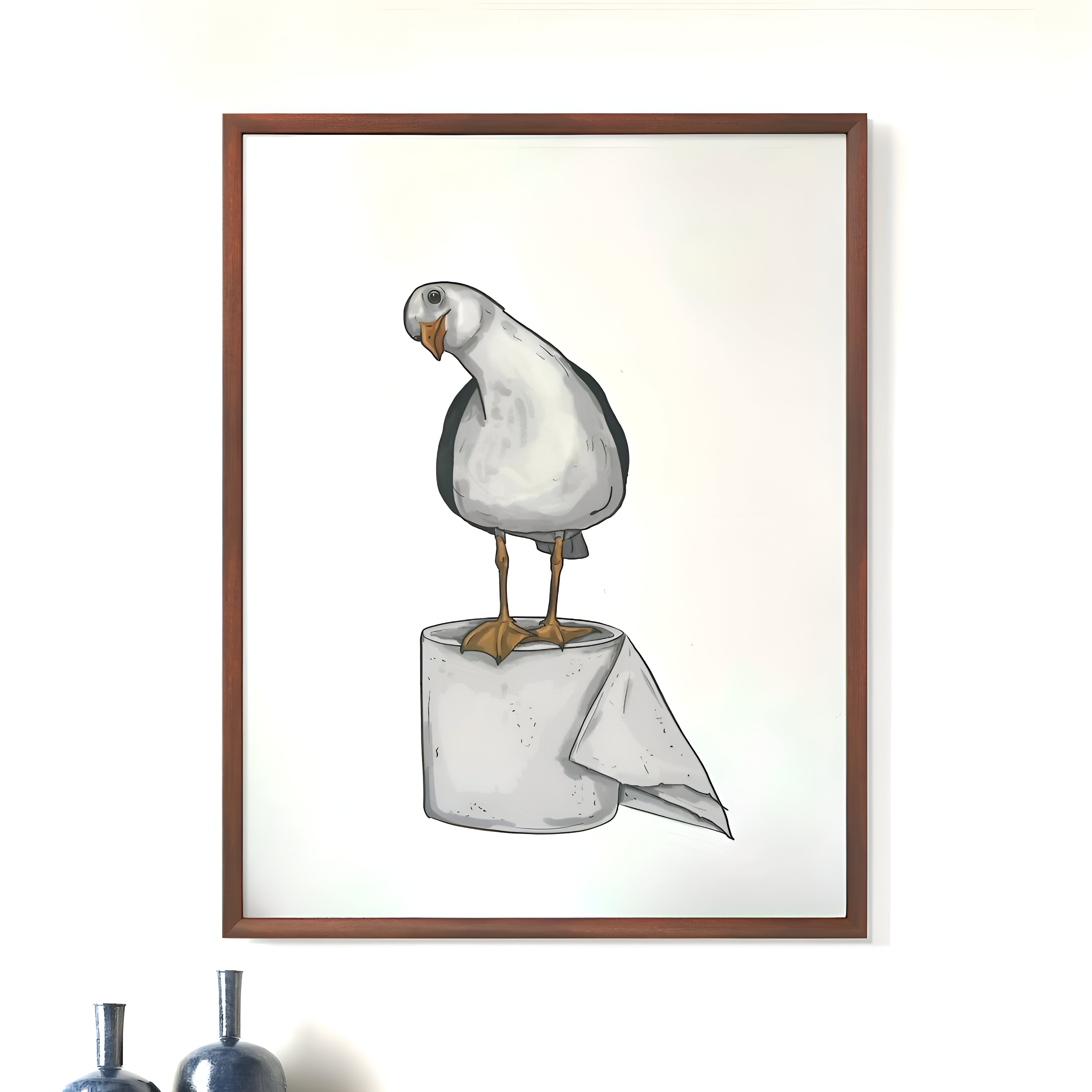 Funny Bathroom Wall Art Poster Minimalist Seagull Toilet Paper ...