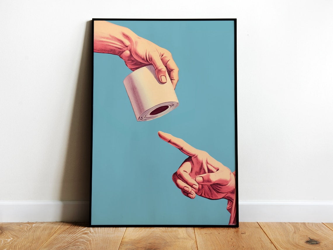 Funny Bathroom Wall Art Retro Toilet Poster Blue And Pink Bathroom ...