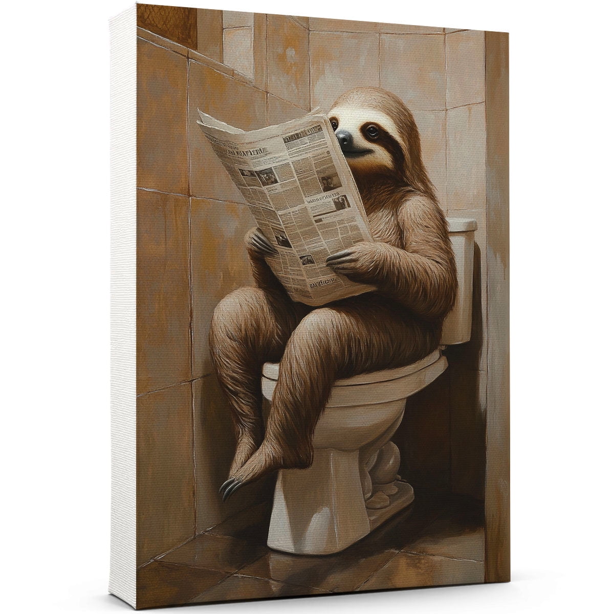 Funny Bathroom Wall Art - Sloth Sitting On The Toilet Reading Newspaper ...