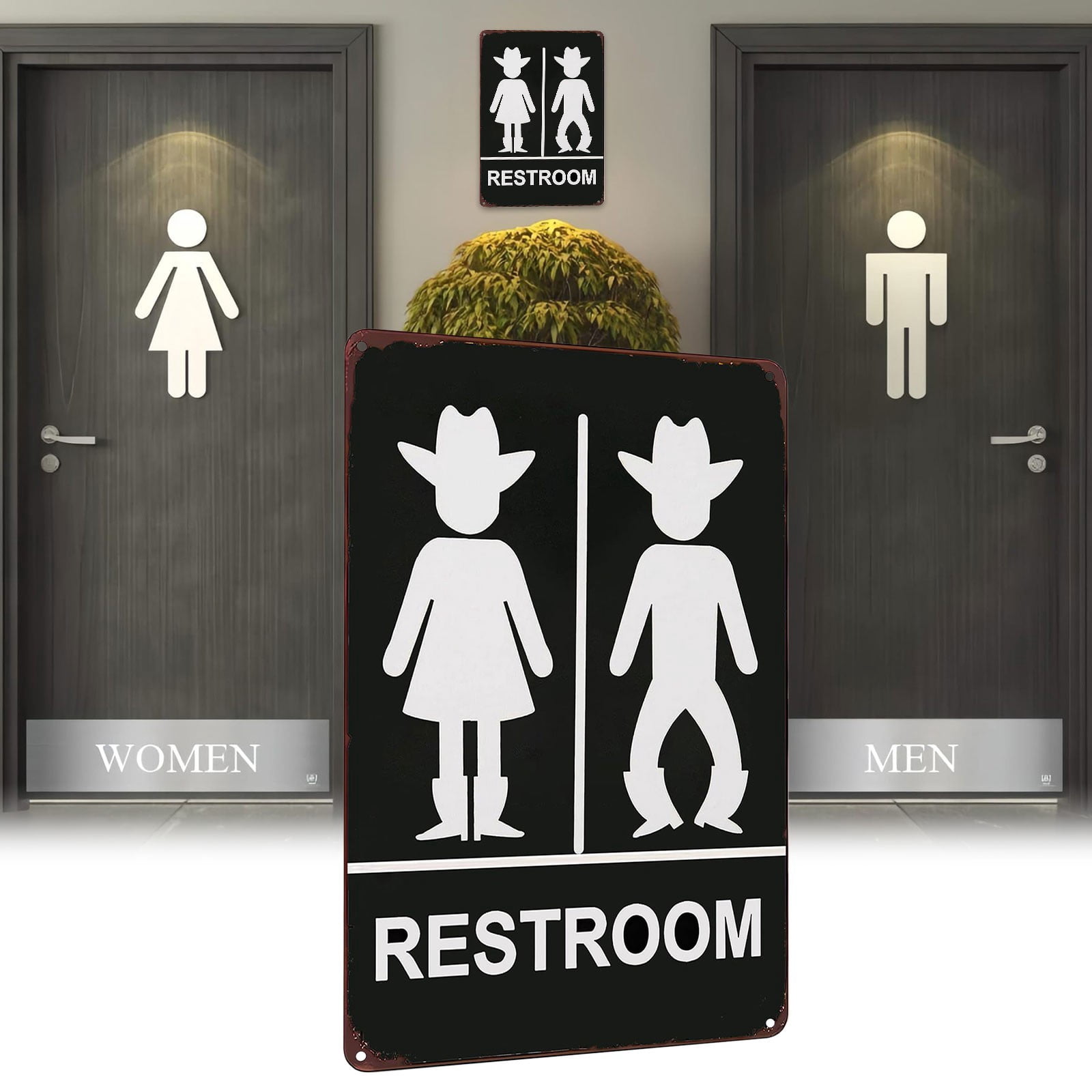 Funny Bathroom Western Cowboy And Restroom Tin Sign For Bathroom ...