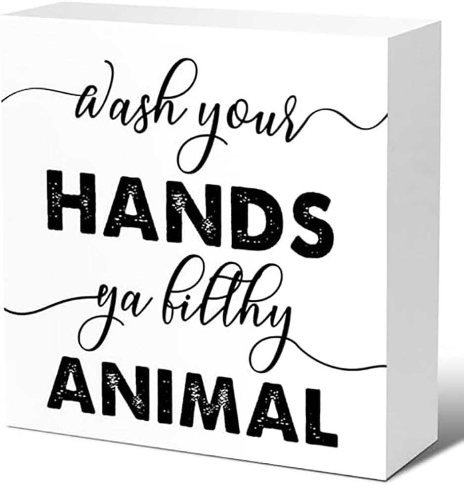 Funny Bathroom Wood Block Signs Wash Your Hands Ya Filthy Animal ...