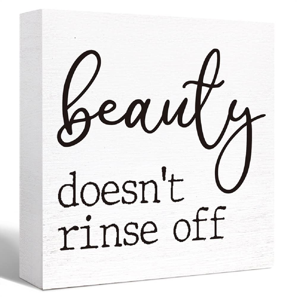 Funny Bathroom Wood Sign Beauty Doesn't Rinse Off Wood Block Sign for ...