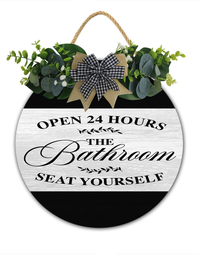 Funny Bathroom Wood Sign Decor, Open 24 Hours Seat Yourself, Guest ...