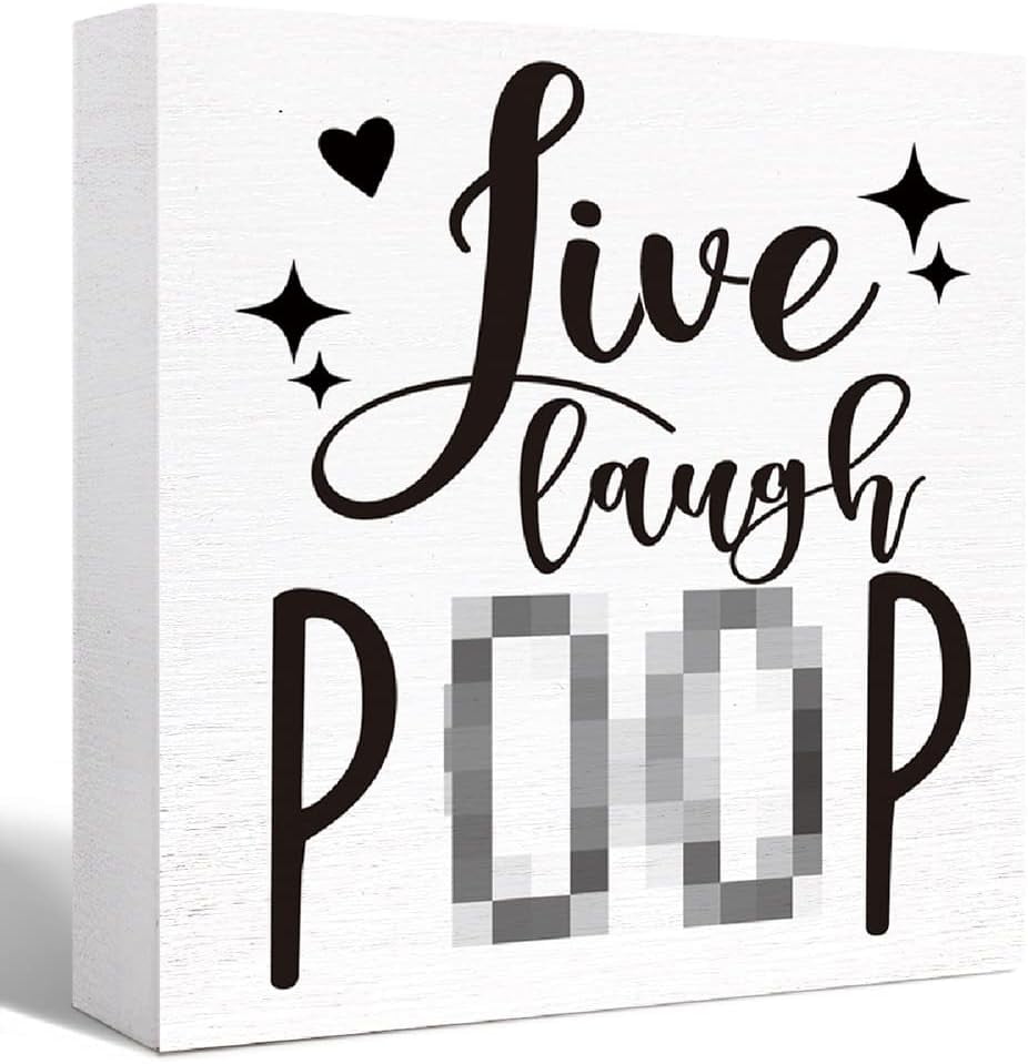 Funny Bathroom Wood Sign Live Laugh Poop Wood Block Sign for Bathroom ...