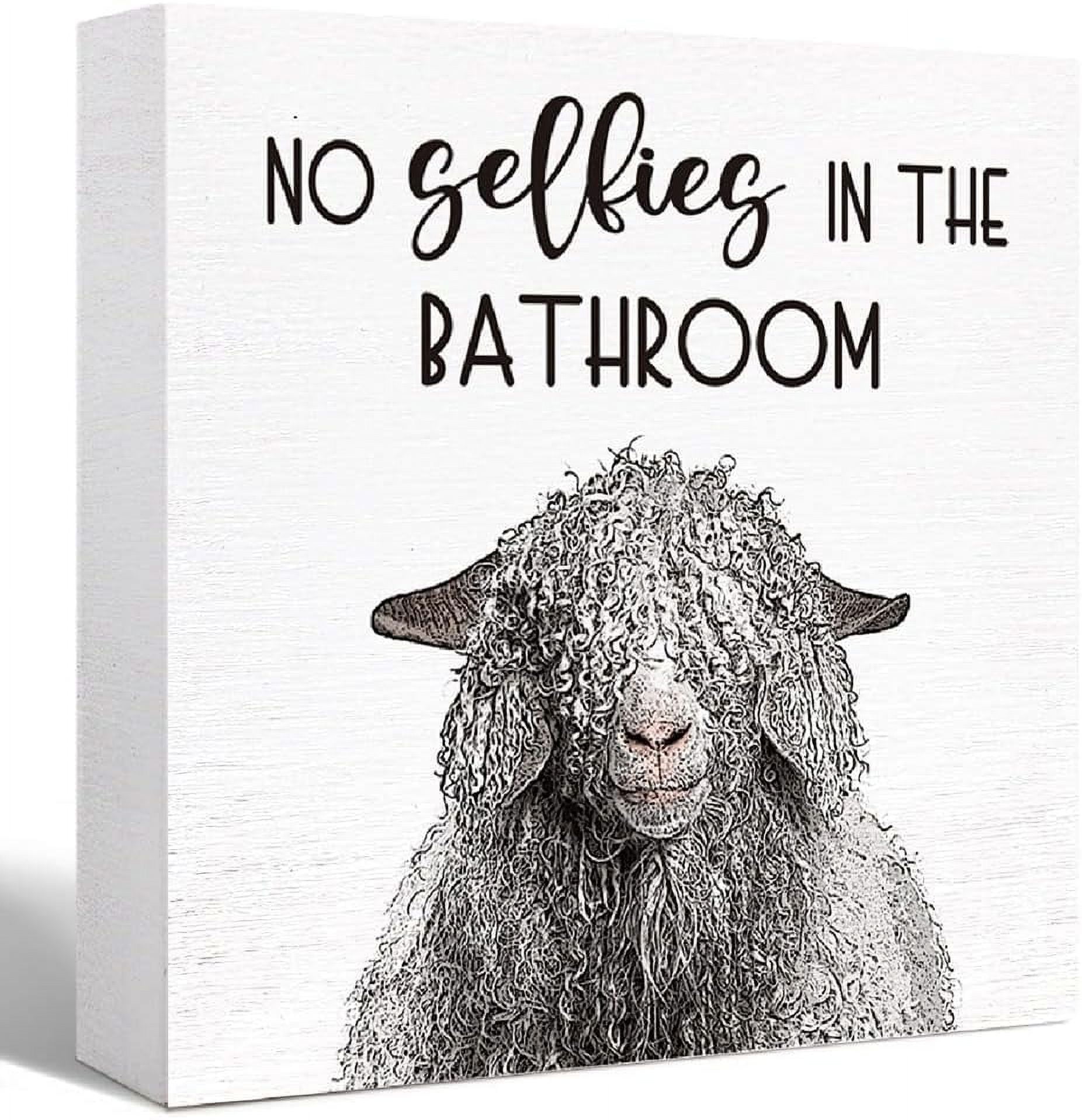 Funny Bathroom Wood Sign No Selfies in the Bathroom Funny Sheep Wood ...