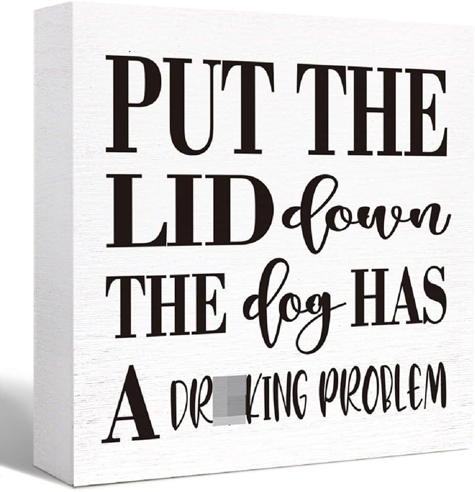 Funny Bathroom Wood Sign Put The Lid Down Wood Block Sign For Bathroom ...