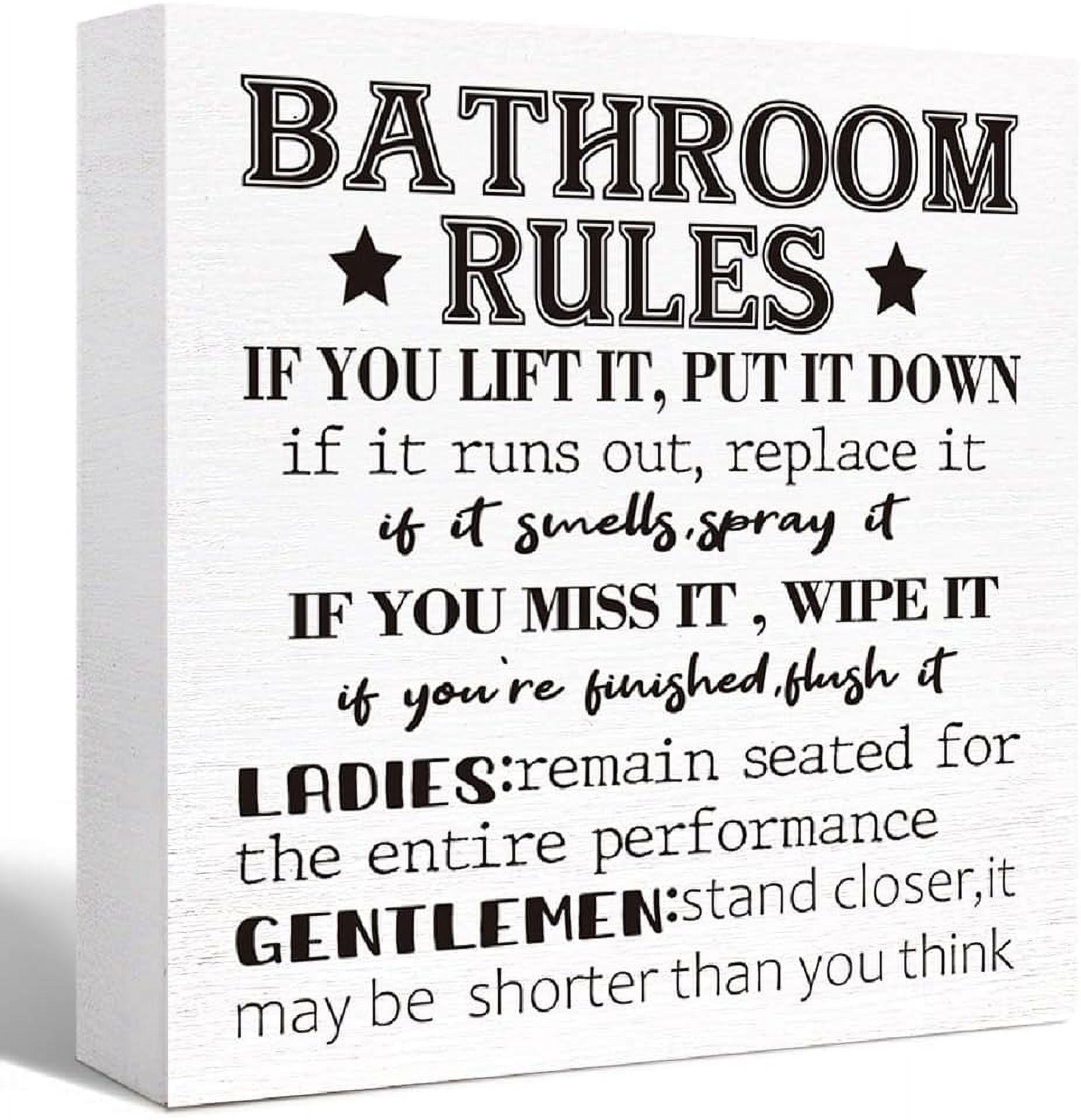 Funny Bathroom Wood Sign Bathroom Rules Wood Block Sign for Bathroom ...
