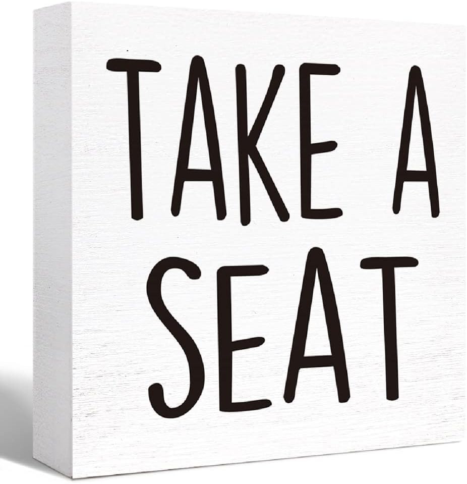 Funny Bathroom Wood Sign Take a Seat Wood Block Sign for Bathroom Shelf ...