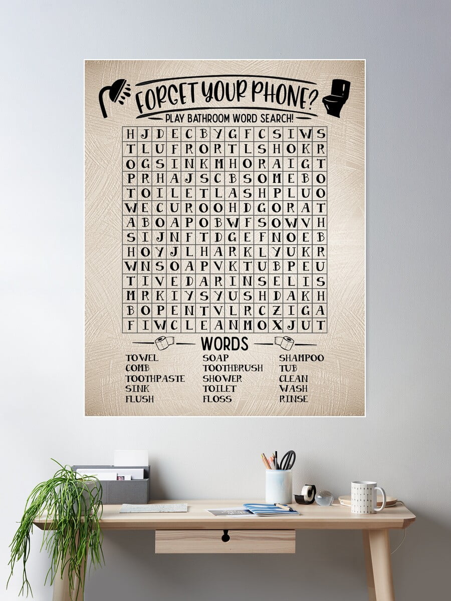 Funny Bathroom Word Search Poster-Restroom Wall Art Decor Print For ...