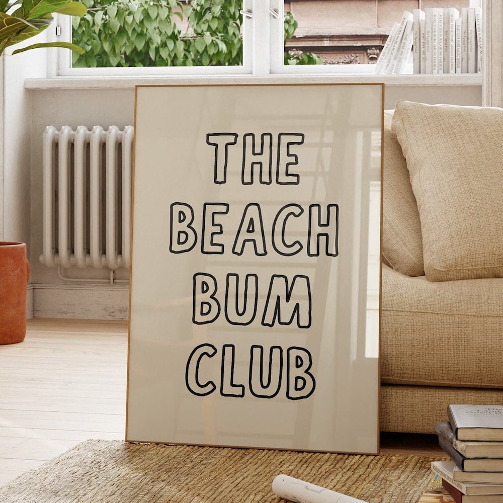 Funny Beach Bum Club Print: Retro Coastal Wall Art UNFRAMED PAPER ...