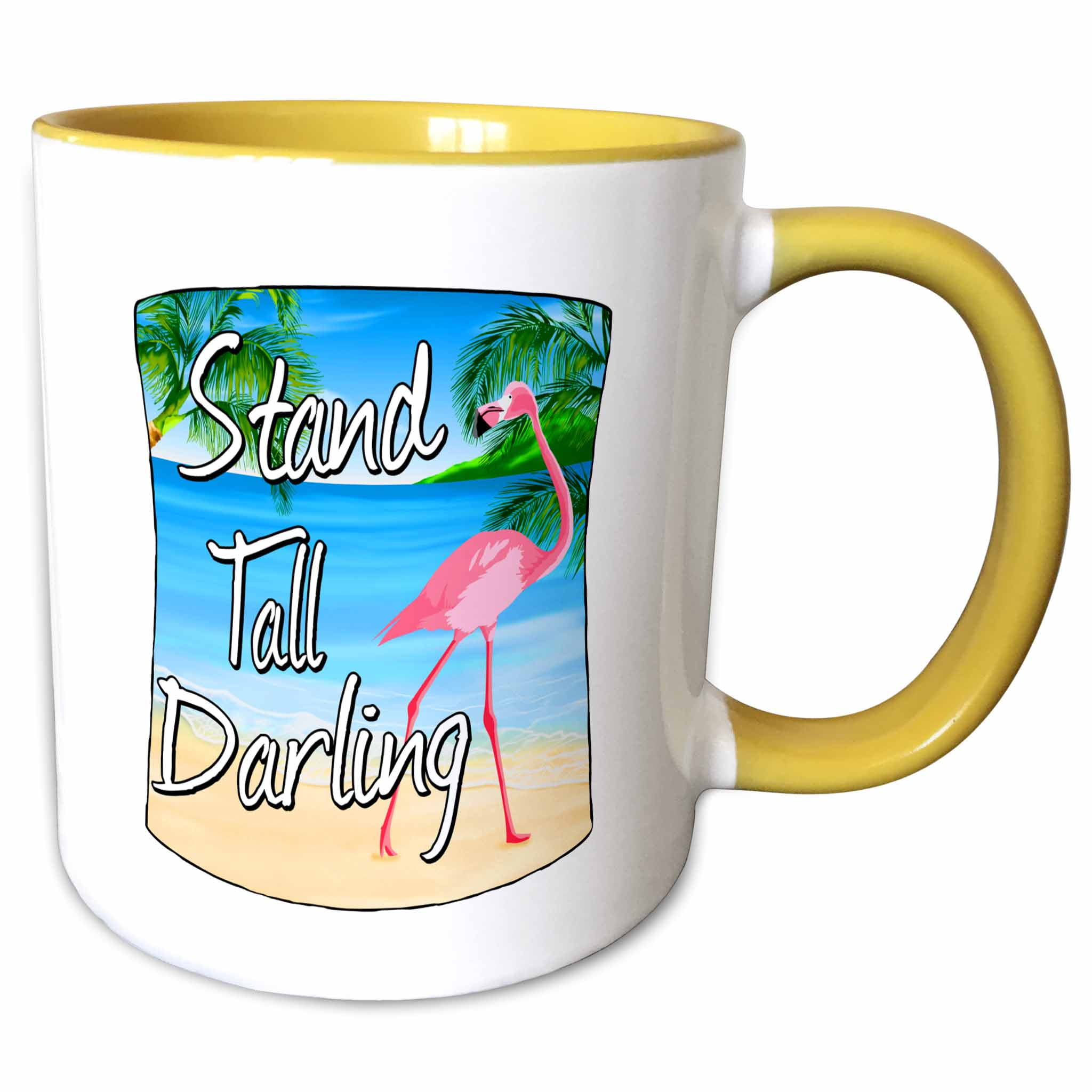 3drose, Funny Beach Humor of a Pink Flamingo, Stand Tall Darling., 11oz ...