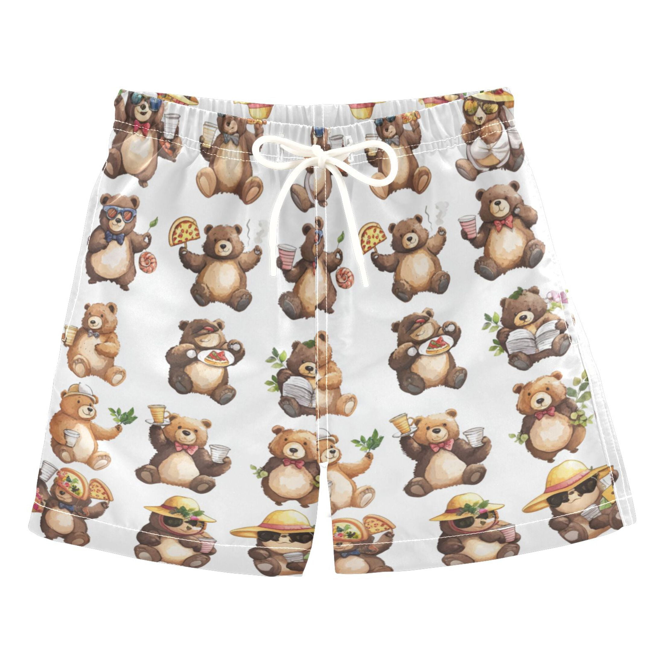 Funny Bear Stickers White Background Boys Swim Trunks Quick Dry Boy ...
