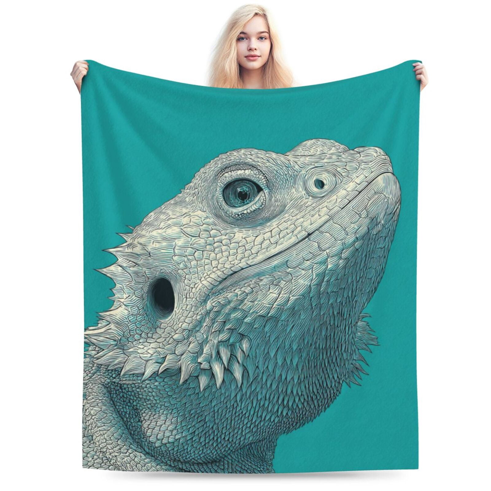 Funny Bearded Dragon Side Eye Blanket – Grumpy Lizard Meme Fleece Throw ...