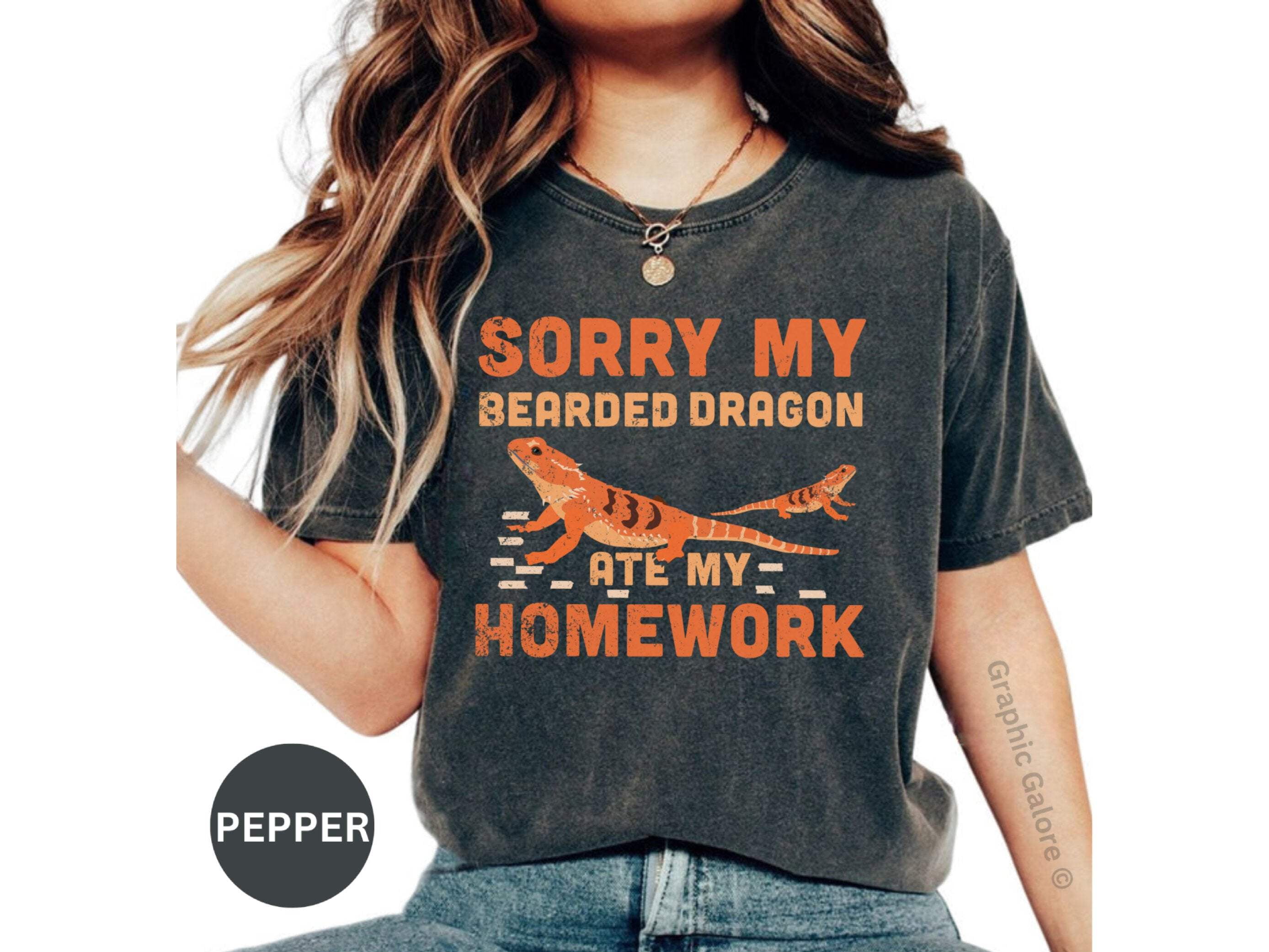 Funny Bearded Dragon T-Shirt - 'Sorry My Bearded Dragon Ate My Homework ...