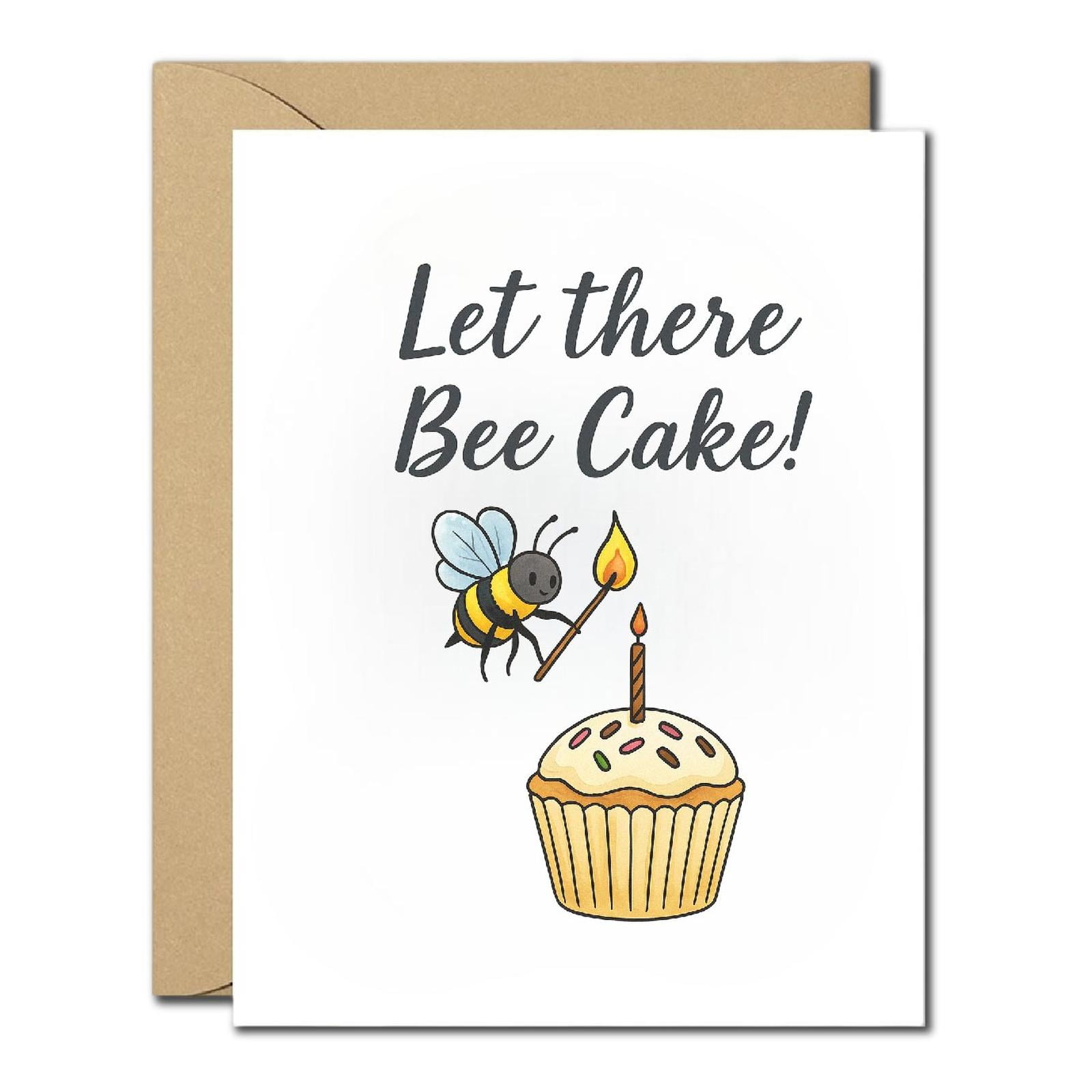 Funny Bee Birthday Card - Let There Bee Cake, Cute Pun Greeting Card ...