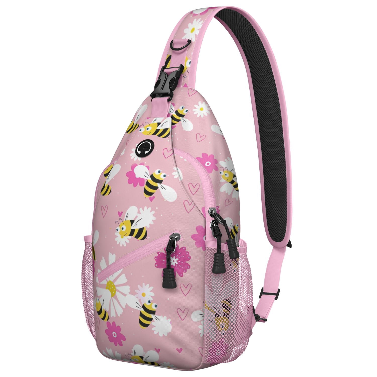 Funny Bee Pattern Sling Backpack, Honey and Bumble Bee Print Crossbody ...