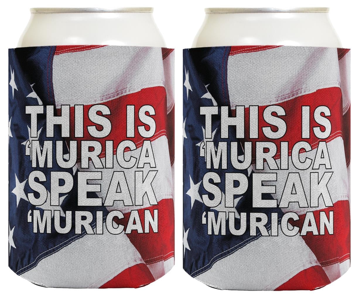 Funny Beer Coolie Murica Speak USA 4th of July Patriotic Accessory, 2 ...
