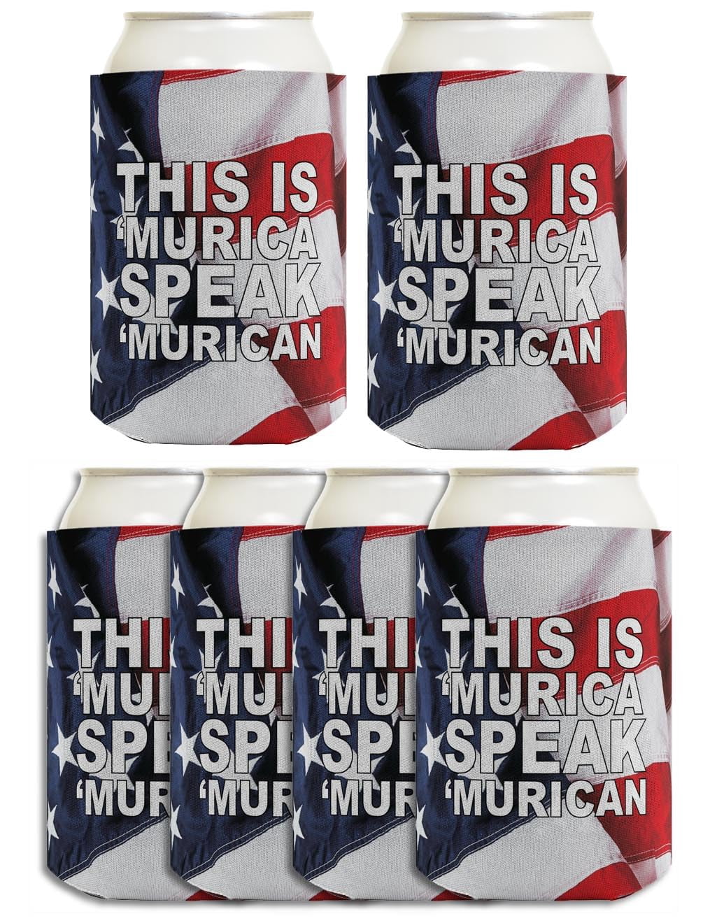 Funny Beer Coolie Murica Speak USA 4th of July Patriotic Accessory ...