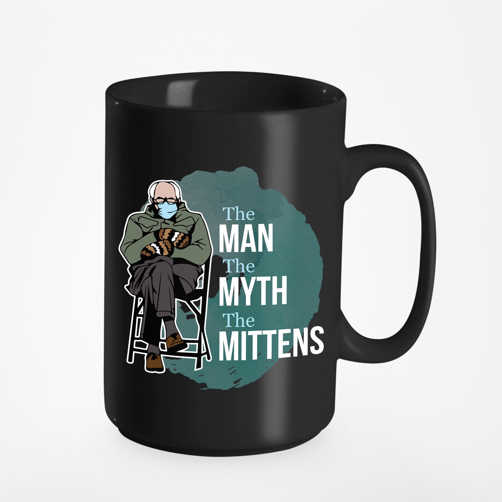 Funny Bernie, The Man, Myth, Mittens Inauguration Meme, Black 15oz ...