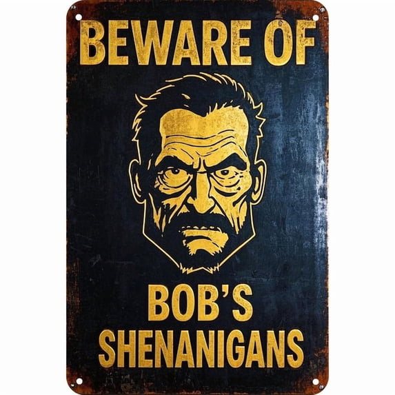 Funny "Beware Of Bob" Metal Sign: Rustic Man Cave Bar Decor Metal Wall ...