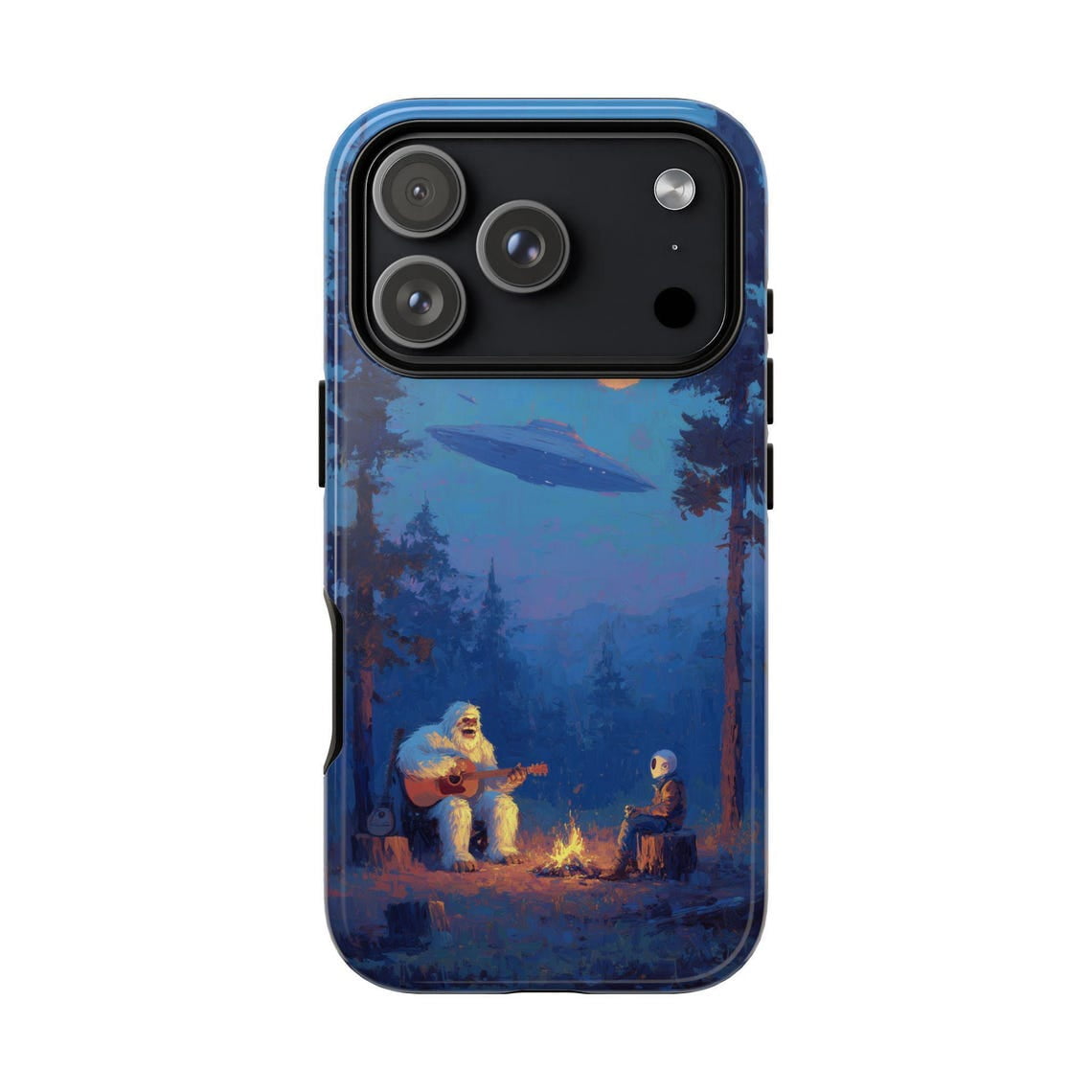 Funny Bigfoot Alien Campfire Guitar UFO Scene with iPhone 17 to 11 Pro ...