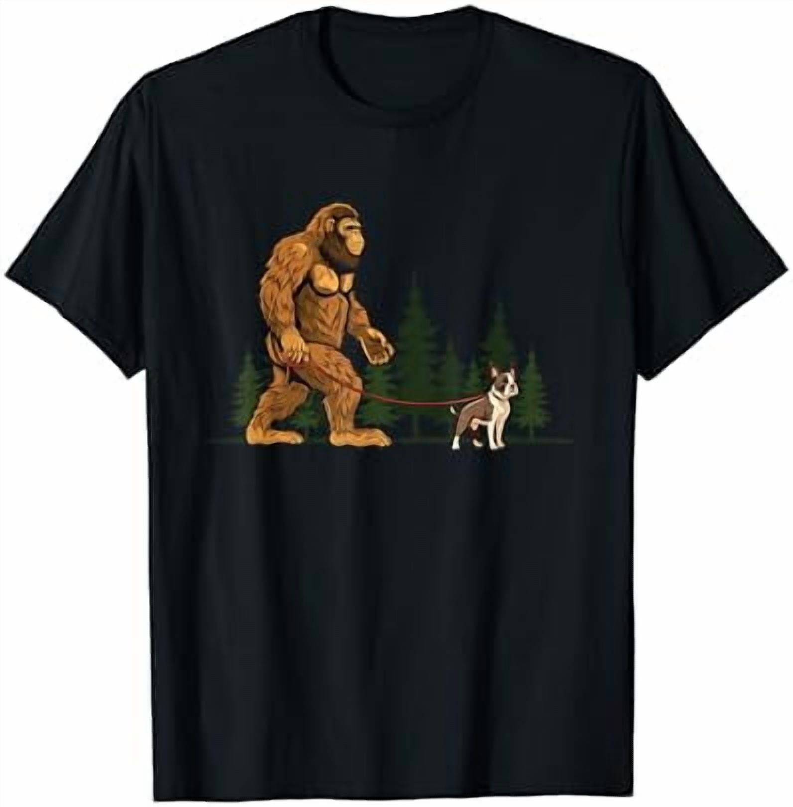 Funny Bigfoot Boston Terrier Dog Walking T-Shirt for Dog Mom Dad ...