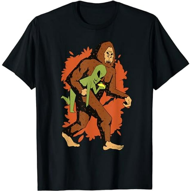 Funny Bigfoot Carrying Alien Eating Taco! Sasquatch Aliens T-Shirt ...