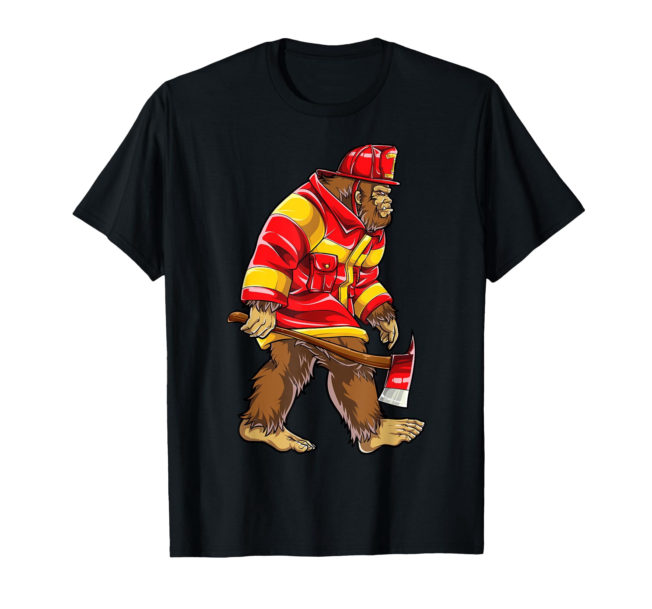 Funny Bigfoot Firefighter Graphic T-Shirt for Sasquatch Lovers and ...