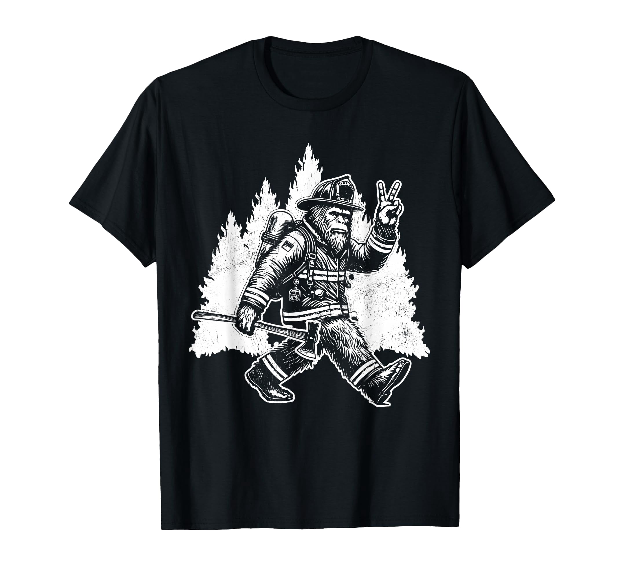 Funny Bigfoot Firefighter Sasquatch Design Men's Retro T-Shirt for ...