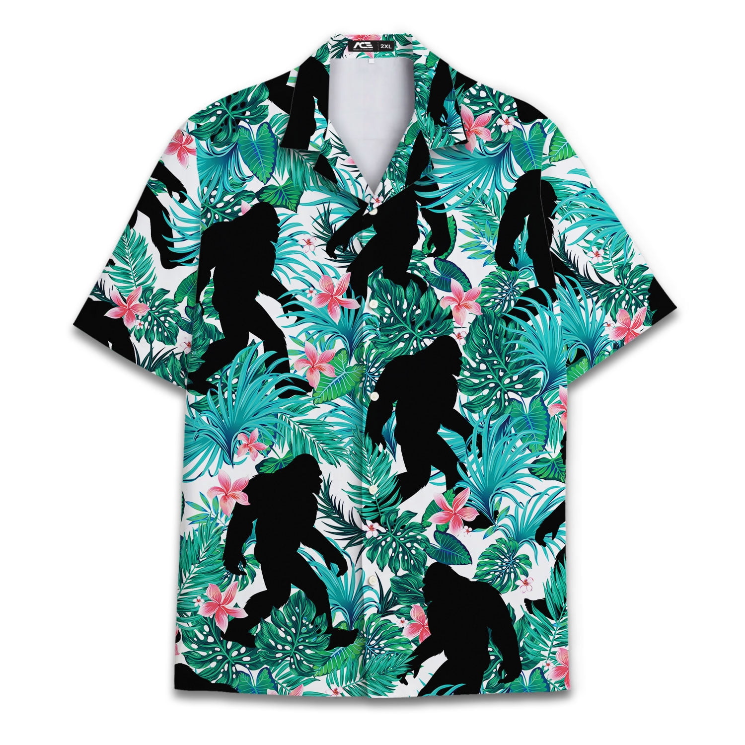 Funny Bigfoot Hawaiian Shirts for Men, Tropical Sasquatch Short Sleeve ...