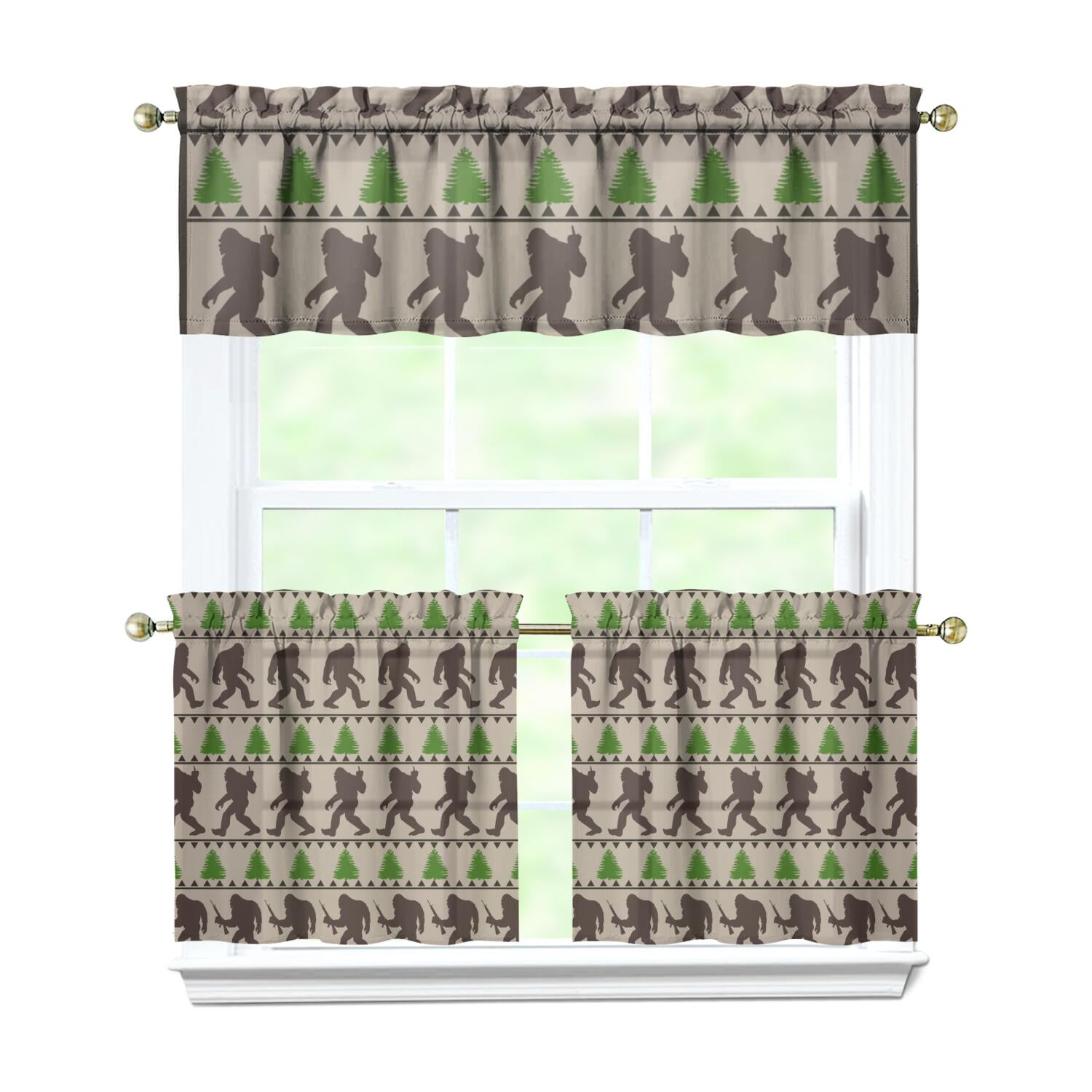 Funny Bigfoot Kitchen Curtains for Windows – Retro Forest Mountain ...