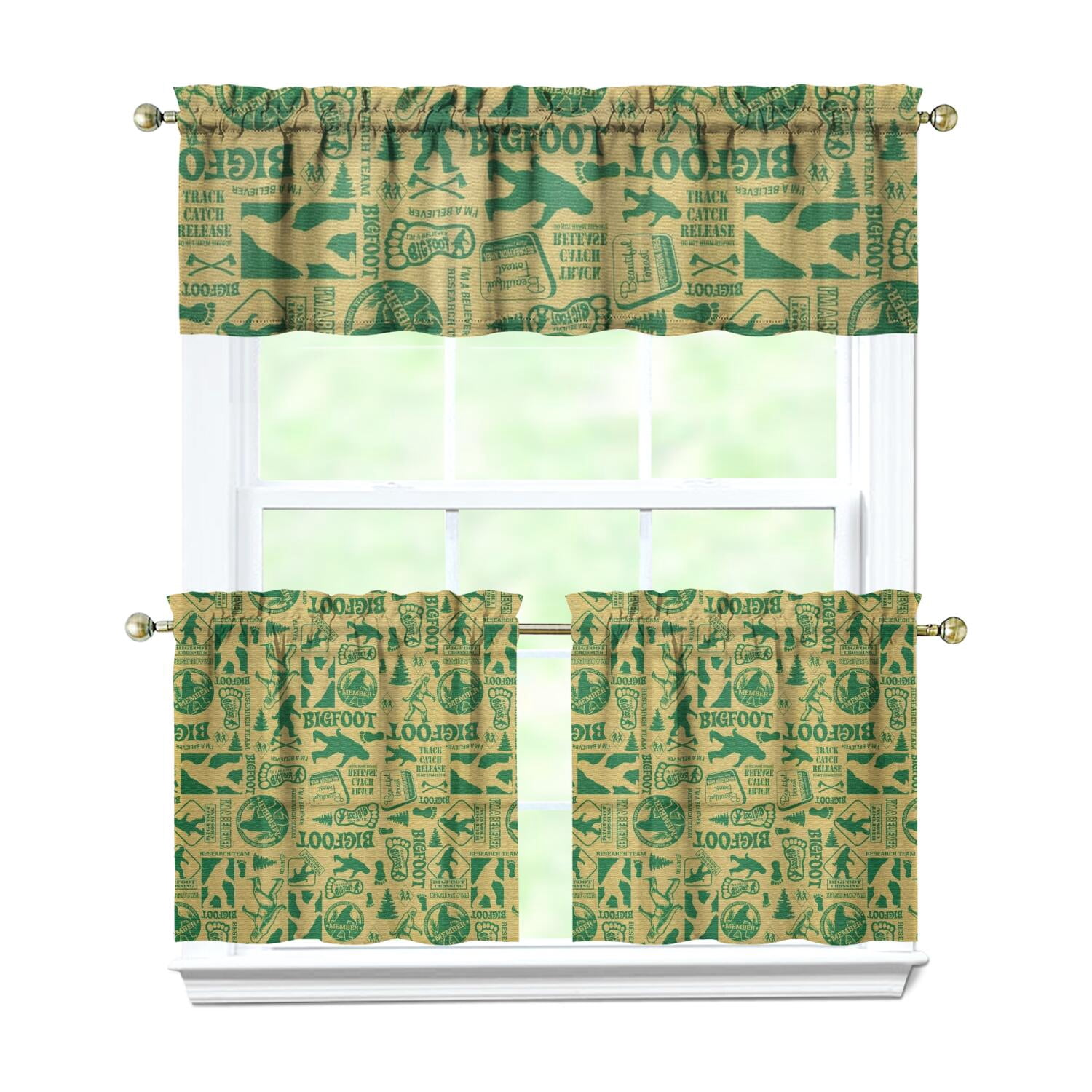 Funny Bigfoot Kitchen Curtains for Windows – Retro Forest Mountain ...