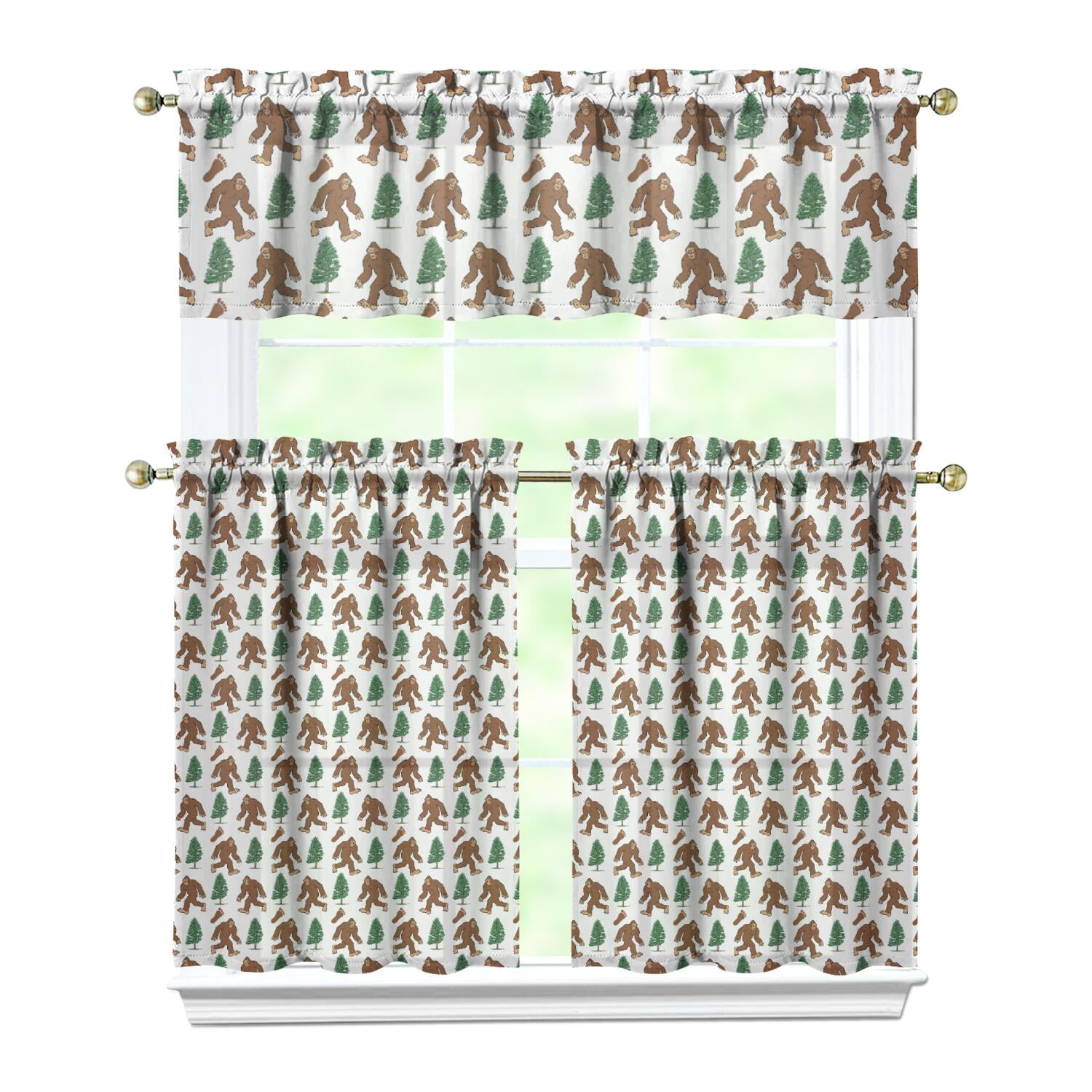 Funny Bigfoot Kitchen Curtains for Windows – Retro Forest Mountain ...