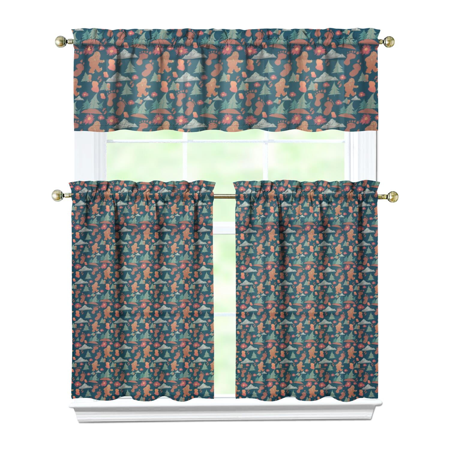 Funny Bigfoot Kitchen Curtains for Windows – Retro Forest Mountain ...