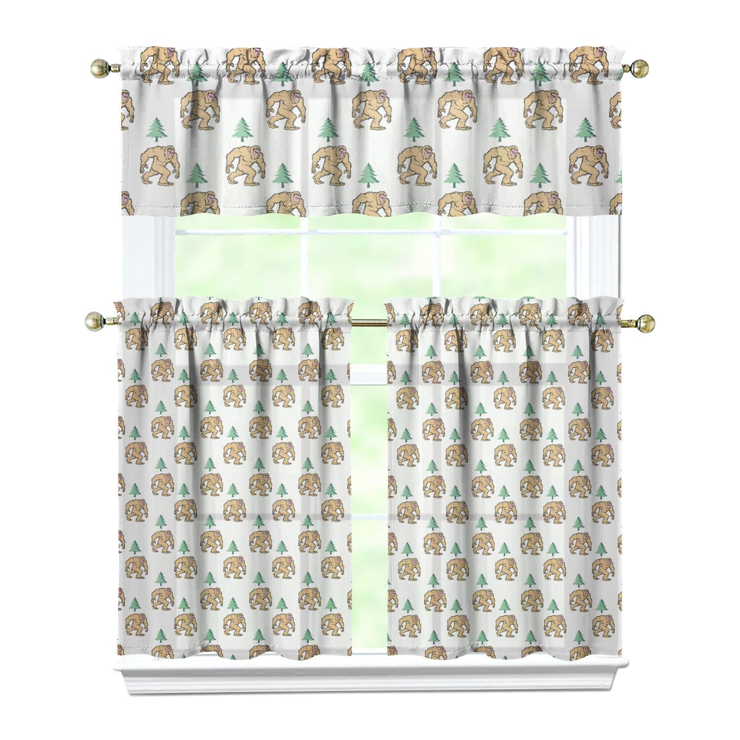 Funny Bigfoot Kitchen Curtains for Windows – Retro Forest Mountain ...