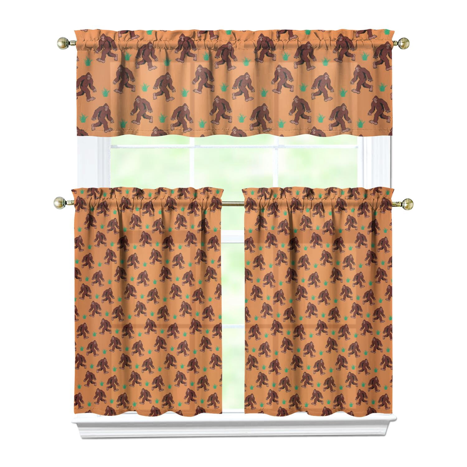 Funny Bigfoot Kitchen Curtains for Windows – Retro Forest Mountain ...