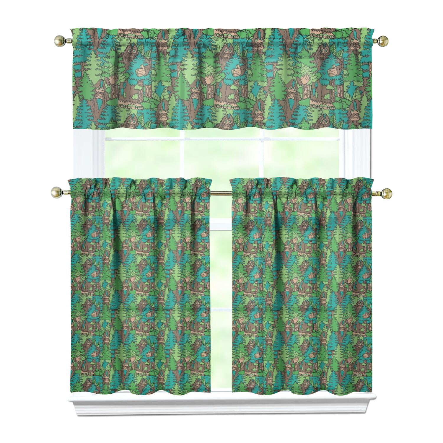Funny Bigfoot Kitchen Curtains for Windows – Retro Forest Mountain ...