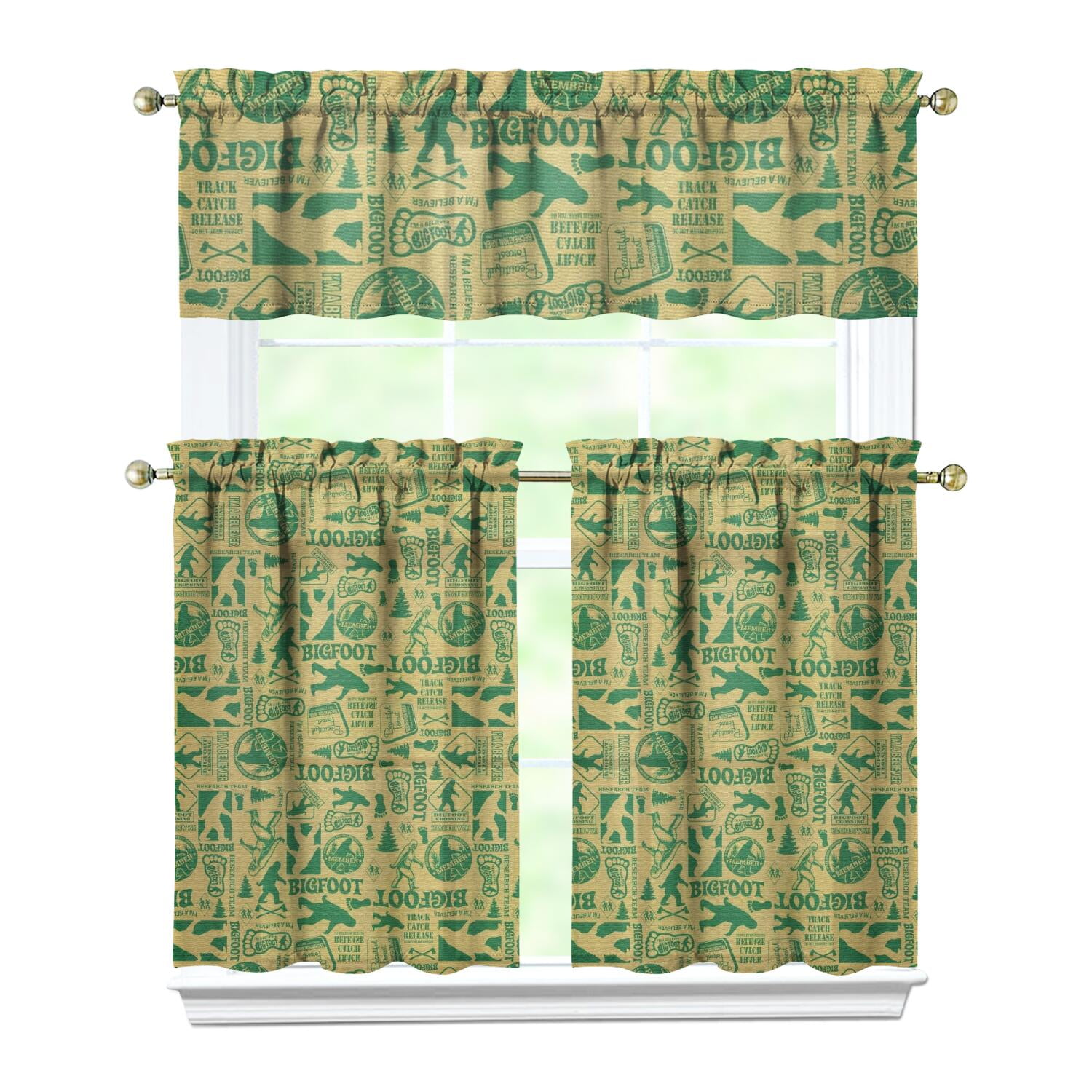 Funny Bigfoot Kitchen Curtains for Windows – Retro Forest Mountain ...
